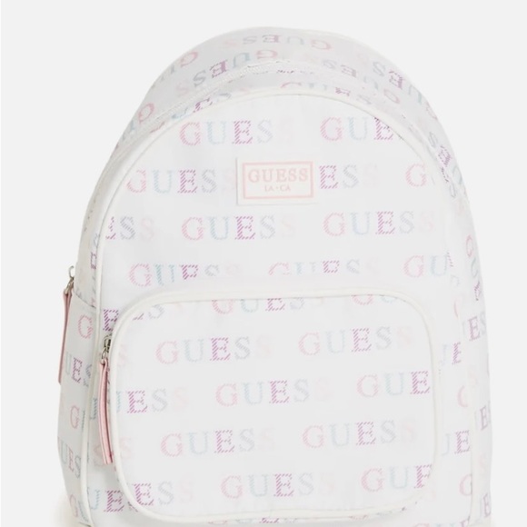 Guess | Bags | Nwt Guess Logo Nylon Backpack White | Poshmark